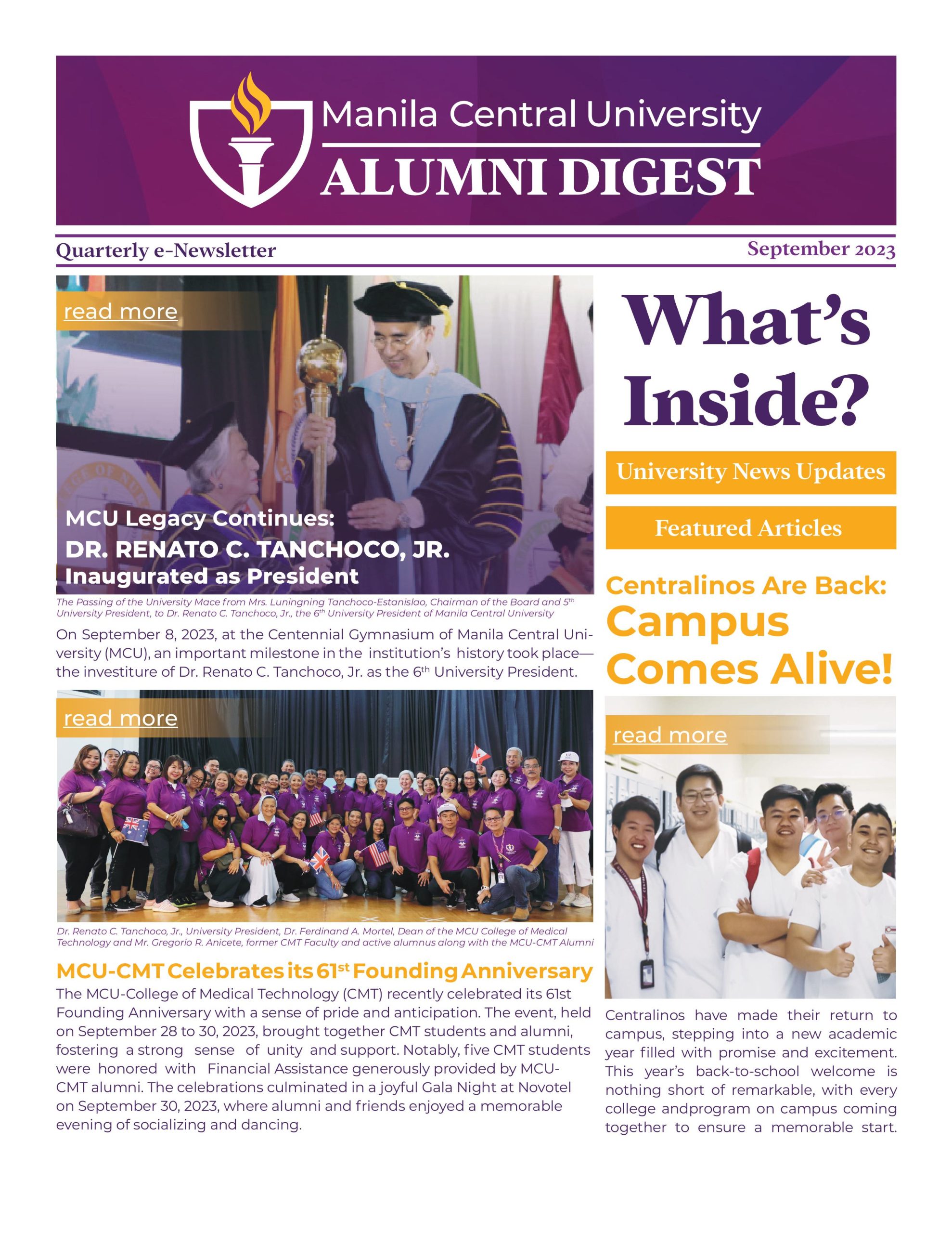 MCU Legacy continues: Dr. Renato C. Tanchoco, Jr., inaugurated as the ...